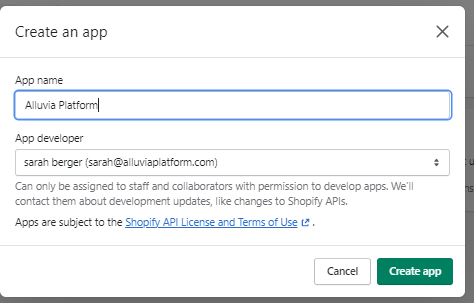 Shopify API credentials – Alluvia Platform Support