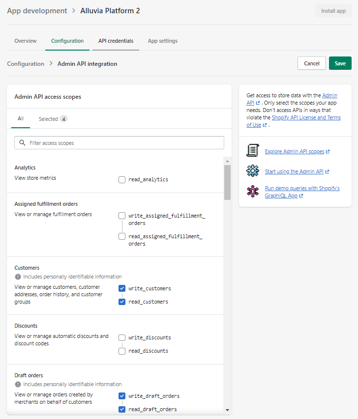 Shopify API credentials – Alluvia Platform Support